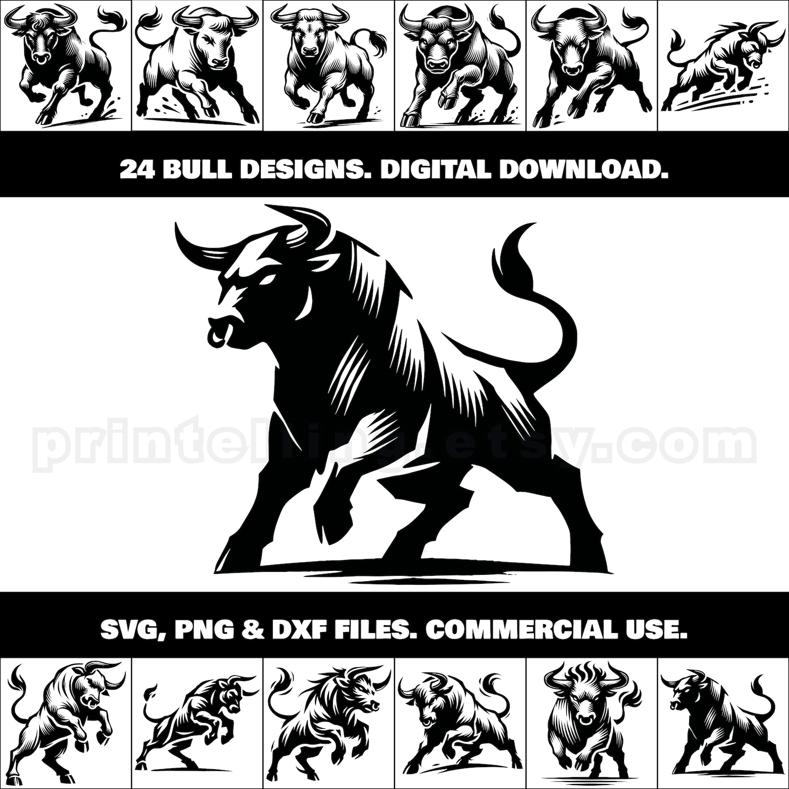 Bull Clipart Bundle: 24 Rodeo Designs, SVG PNG DXF (digital Download ...