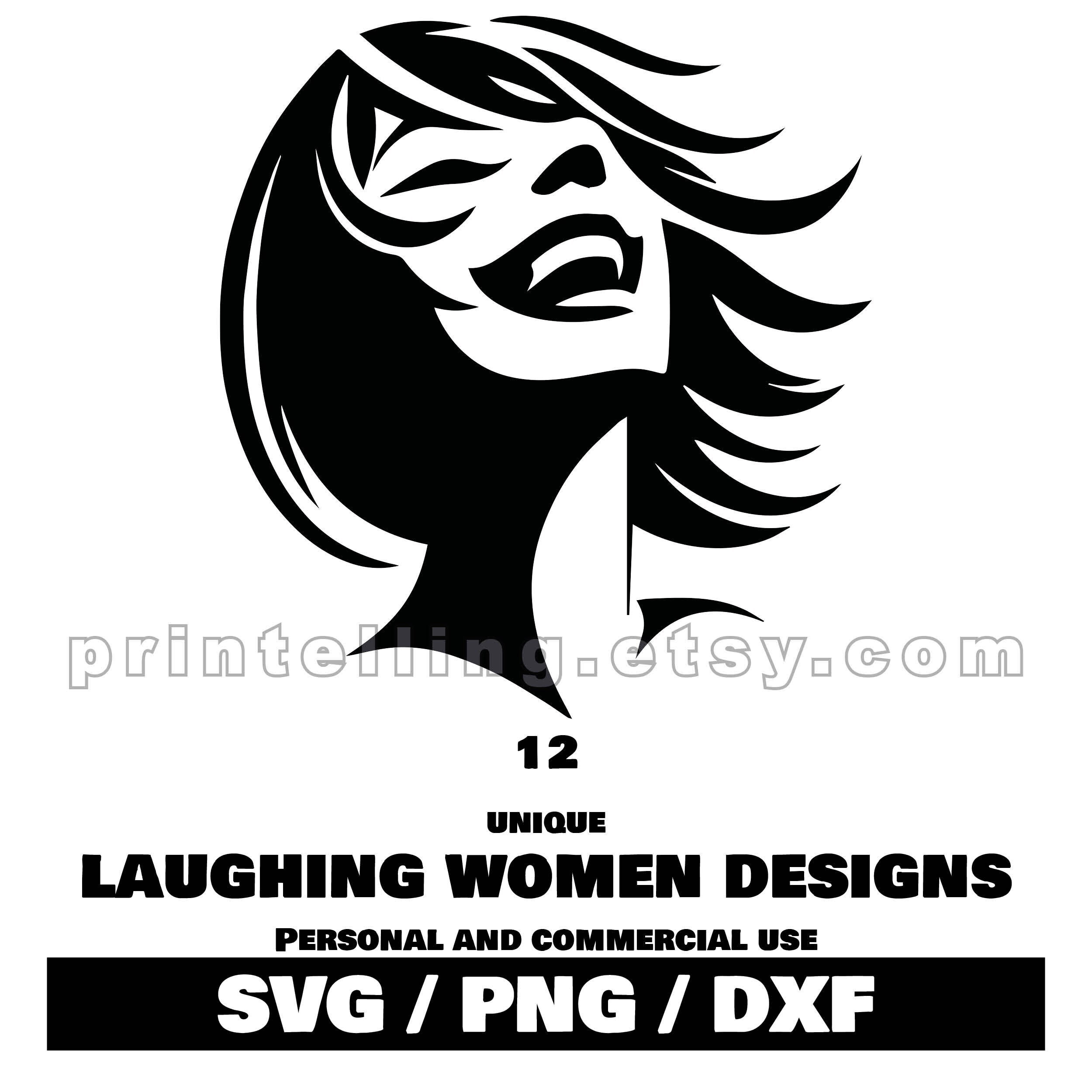 Happy Smiling and Laughing Women SVG, PNG, & DXF Bundle 12 Stencil Art ...