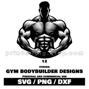 Bodybuilder SVG, PNG, DXF Bundle; 12 Clipart Designs for Gym and ...