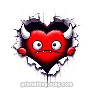 Heart Monster PNG Bundle: Quirky Valentine's Day Designs - Etsy