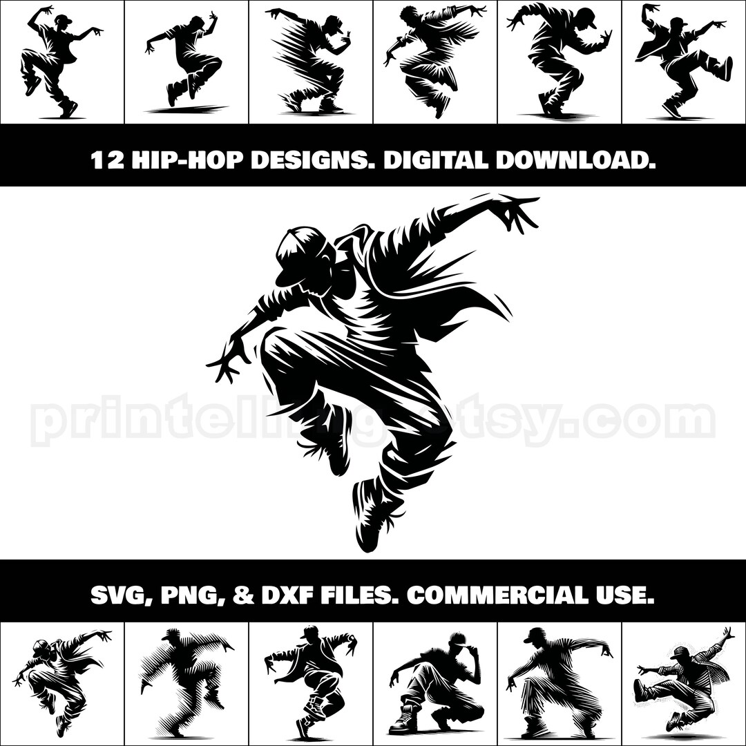 Hip-hop Dance Boys SVG & PNG Bundle; Dynamic Clipart; Commercial Use ...