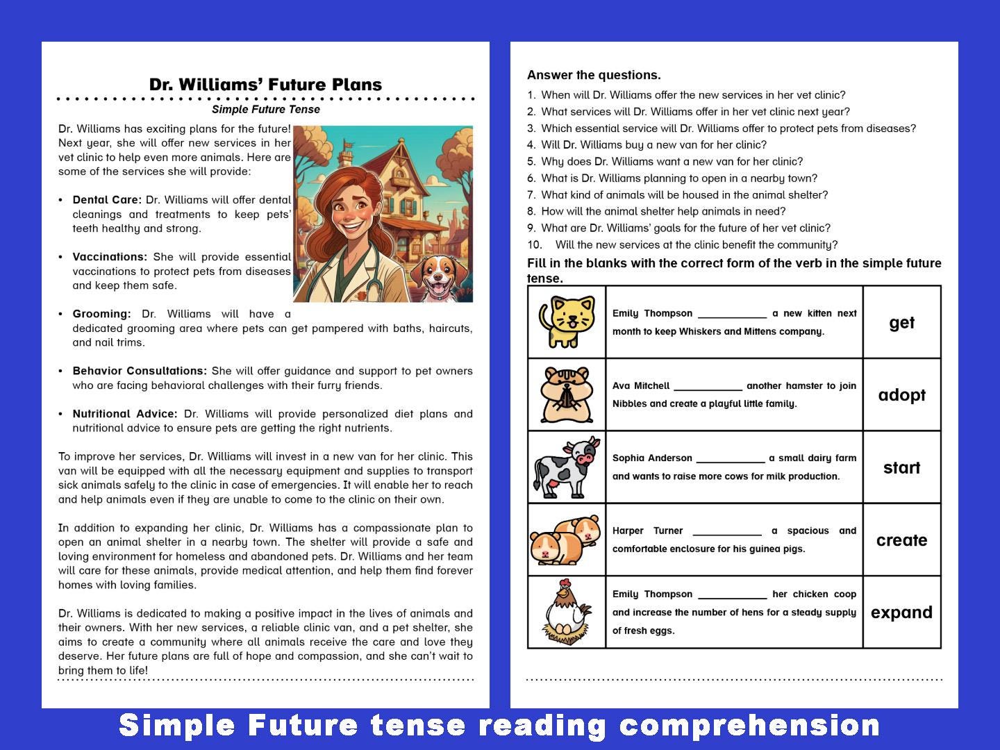 Verb Tenses Reading Comprehension; Printable Stories & Grammar ...