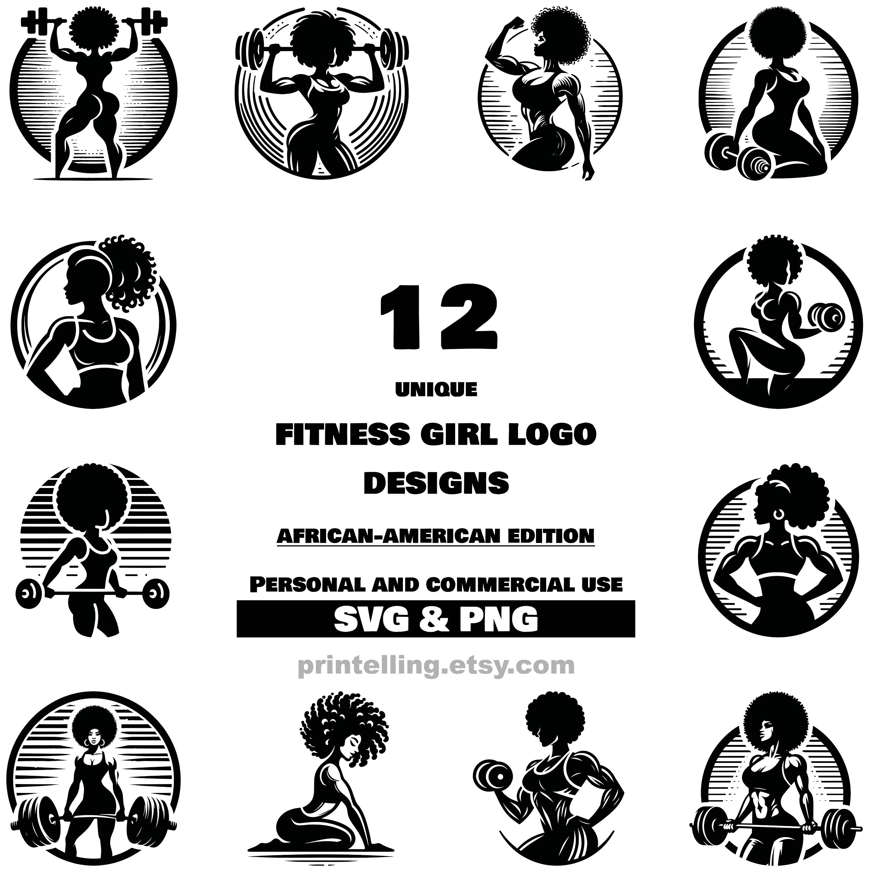 Fitness Girl SVG & PNG Bundle | 12 Logo Style Designs | African ...