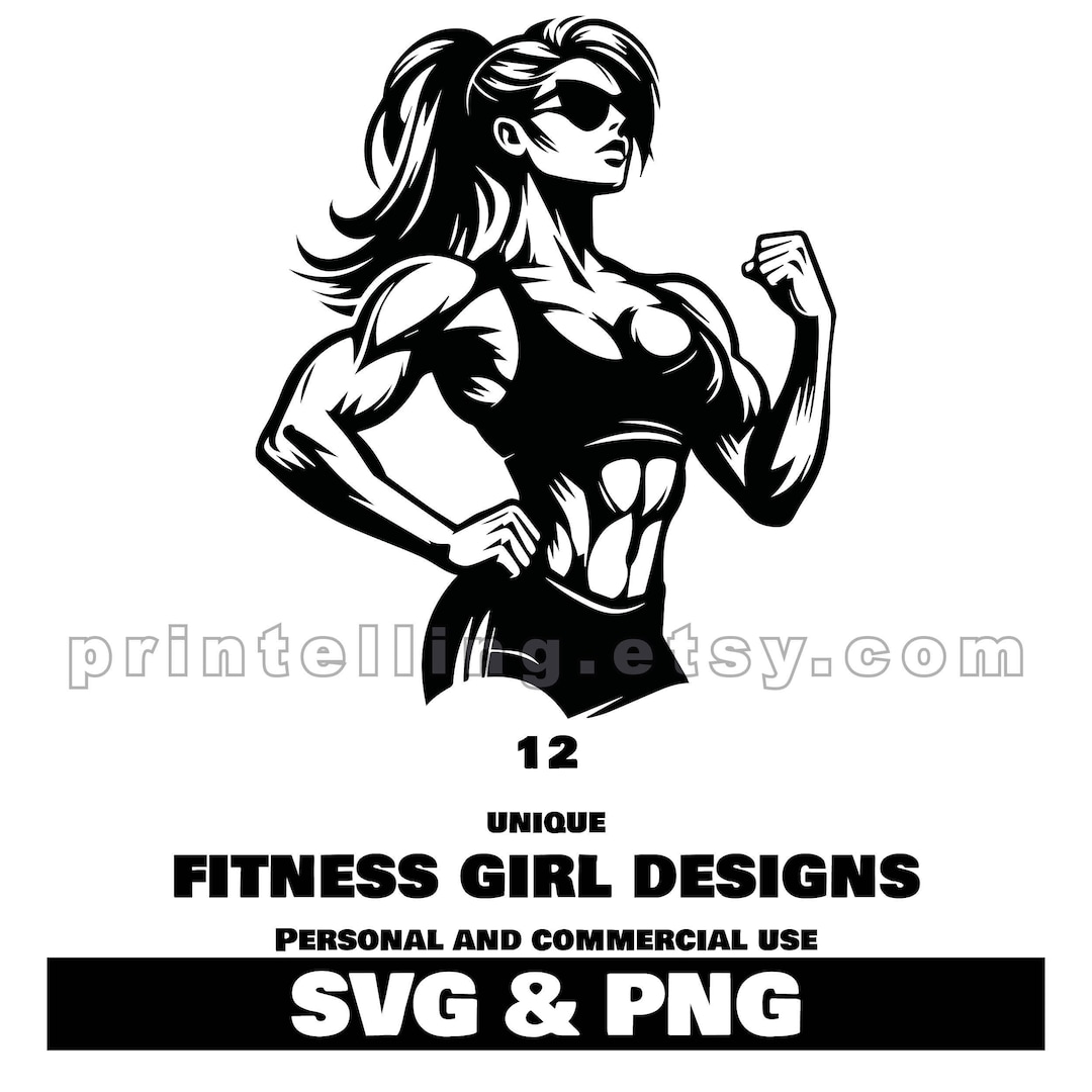 Fitness Girl SVG & PNG Bundle | 12 Unique Workout and Bodybuilding ...