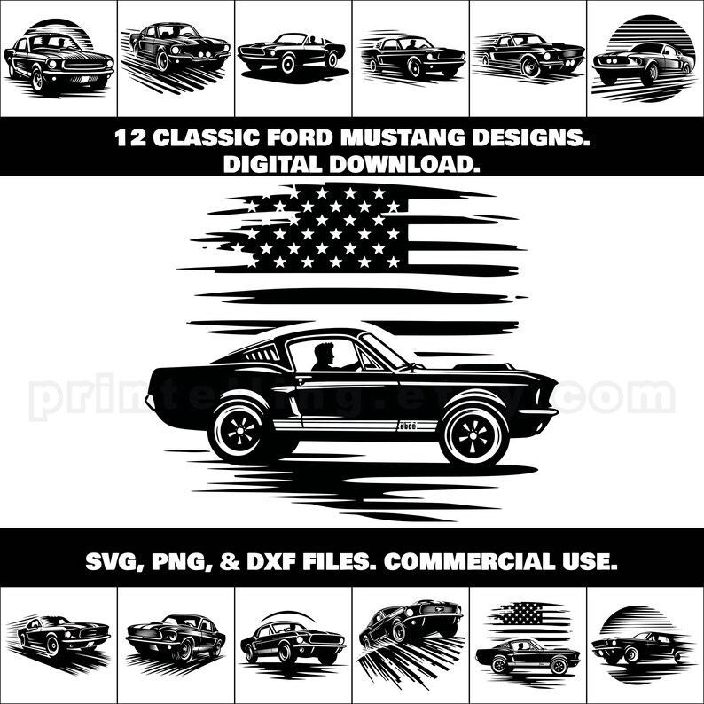 Classic Ford Mustang Car SVG, PNG & DXF Bundle | Iconic American Muscle ...