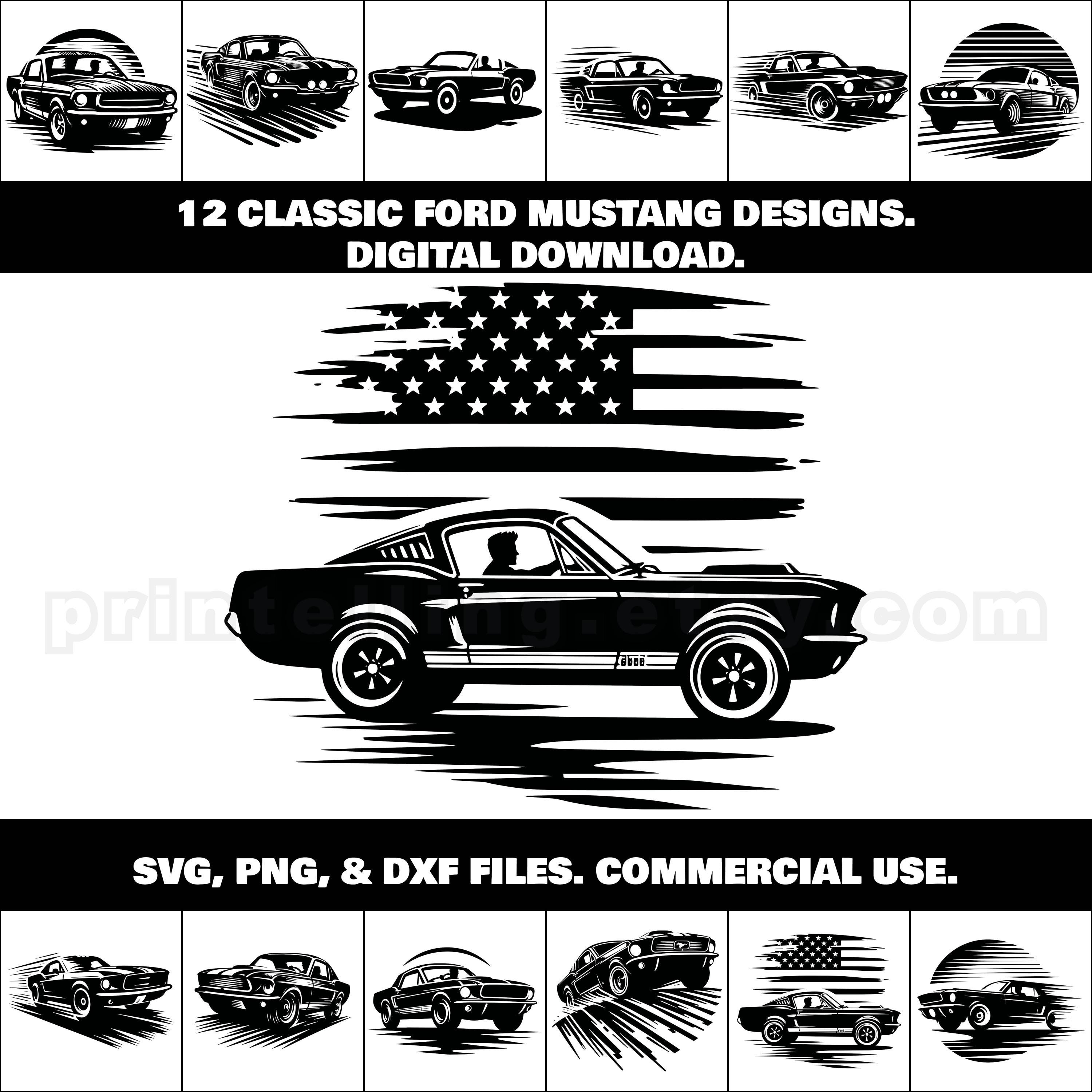 Classic Ford Mustang Car SVG, PNG & DXF Bundle | Iconic American Muscle ...