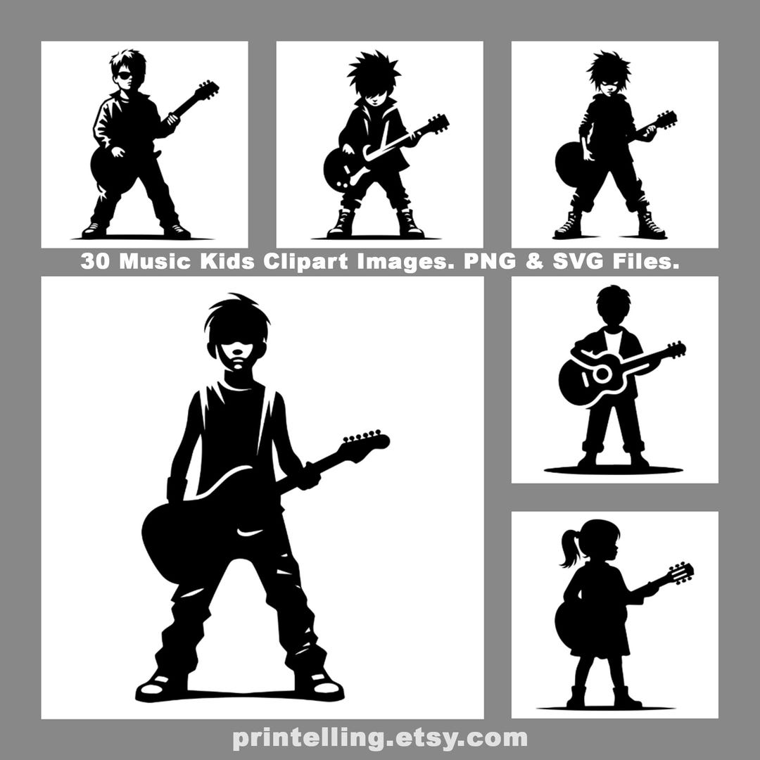 Kids Playing Music Instruments Clipart Bundle; 30 PNG & SVG Images ...