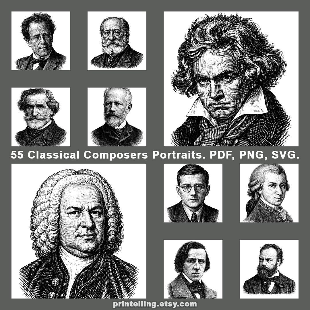 Classical Composers Portrait Mega Bundle, Vintage Style Prints, Music ...