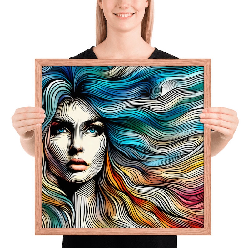 Hair Salon Prints: Abstract Woman Portrait, Colorful Waves (digital ...
