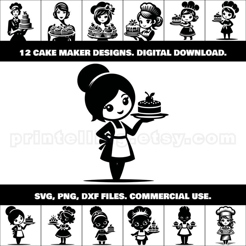 Cake Maker Girl Clipart Bundle: Bakery Logo Design (SVG, PNG, DXF) - Etsy