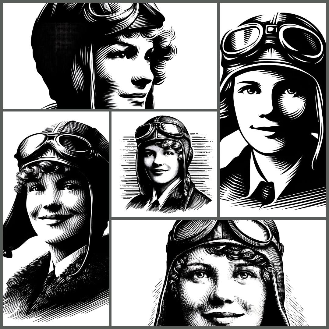 Amelia Earhart Portrait Bundle: Vintage Engraving Style (PNG, SVG ...