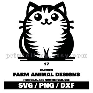 Cute Cartoon Farm Animals SVG, PNG, & DXF Bundle - 17 Stencil Art Style ...
