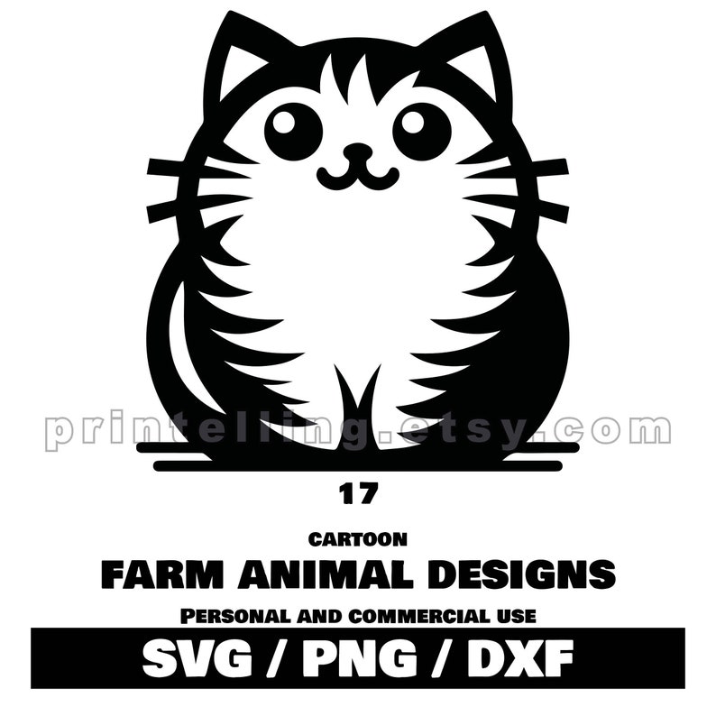 Cute Cartoon Farm Animals SVG, PNG, & DXF Bundle 17 Stencil Art Style ...
