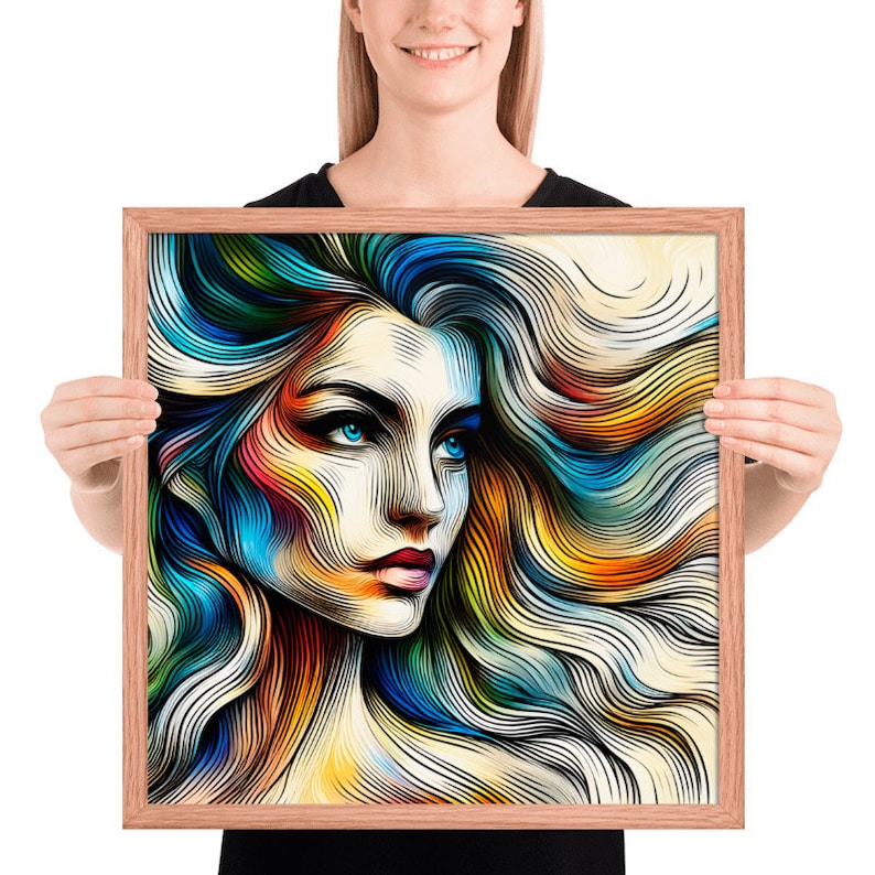 Hair Salon Prints: Abstract Woman Portrait, Colorful Waves (digital ...