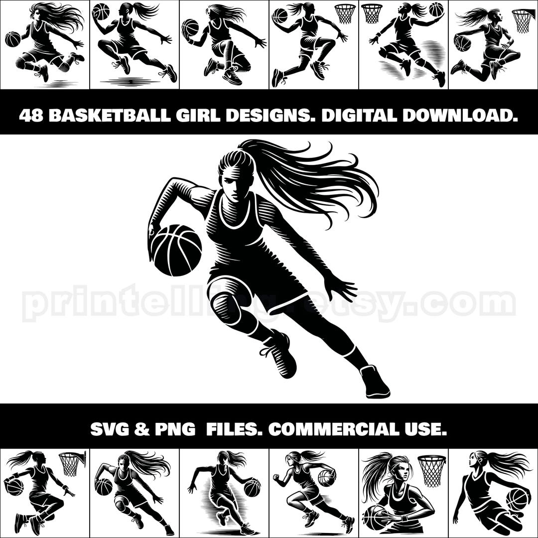Basketball Girl Clipart Bundle: 48 SVG & PNG Designs (digital Download ...