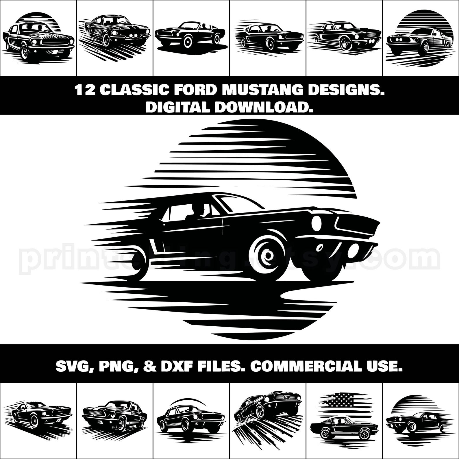 Classic Ford Mustang Car SVG, PNG & DXF Bundle | Iconic American Muscle ...