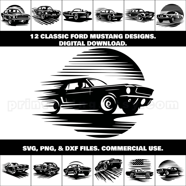 Classic Ford Mustang Car SVG, PNG & DXF Bundle | Iconic American Muscle ...