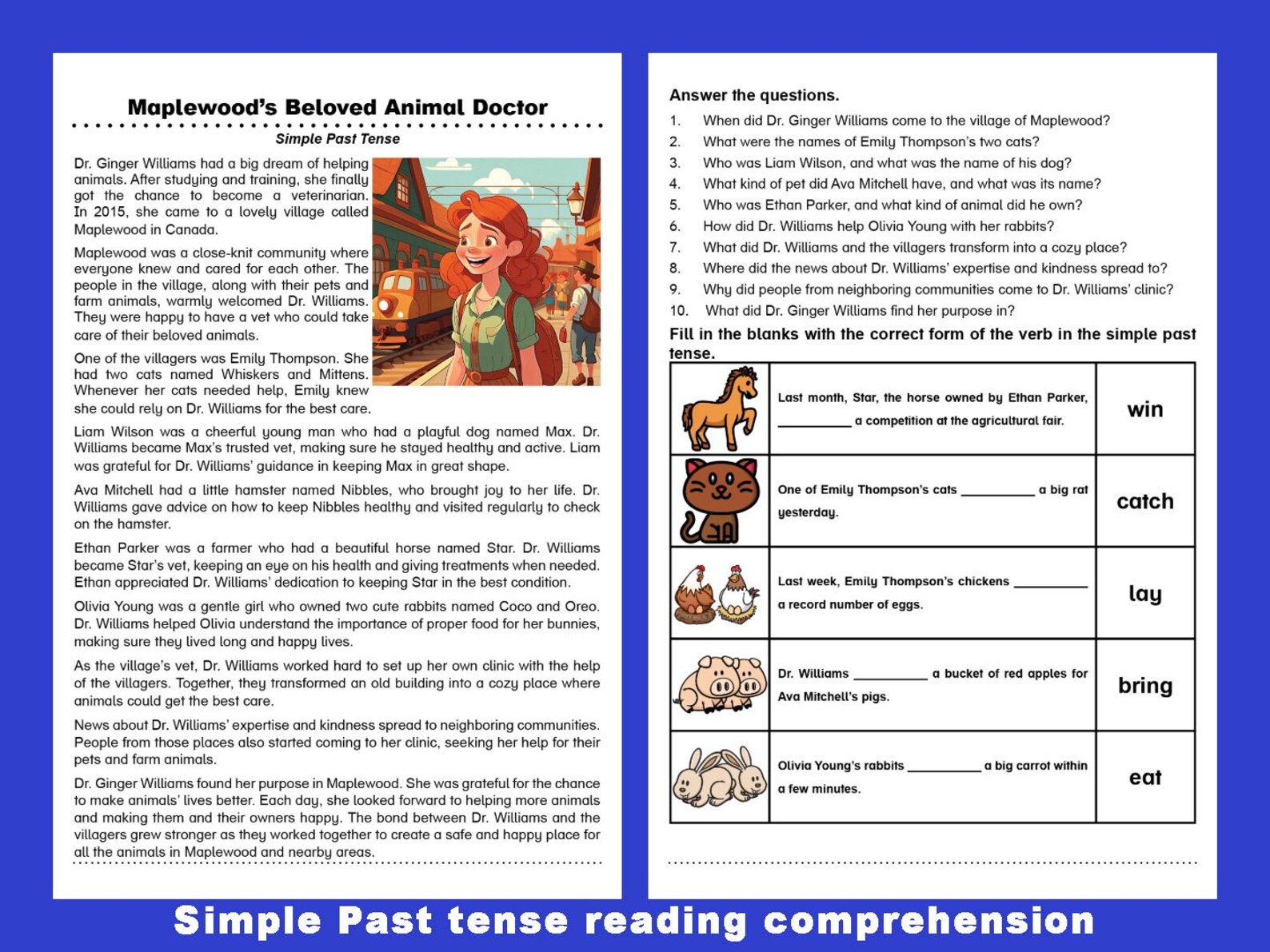 Verb Tenses Reading Comprehension; Printable Stories & Grammar ...