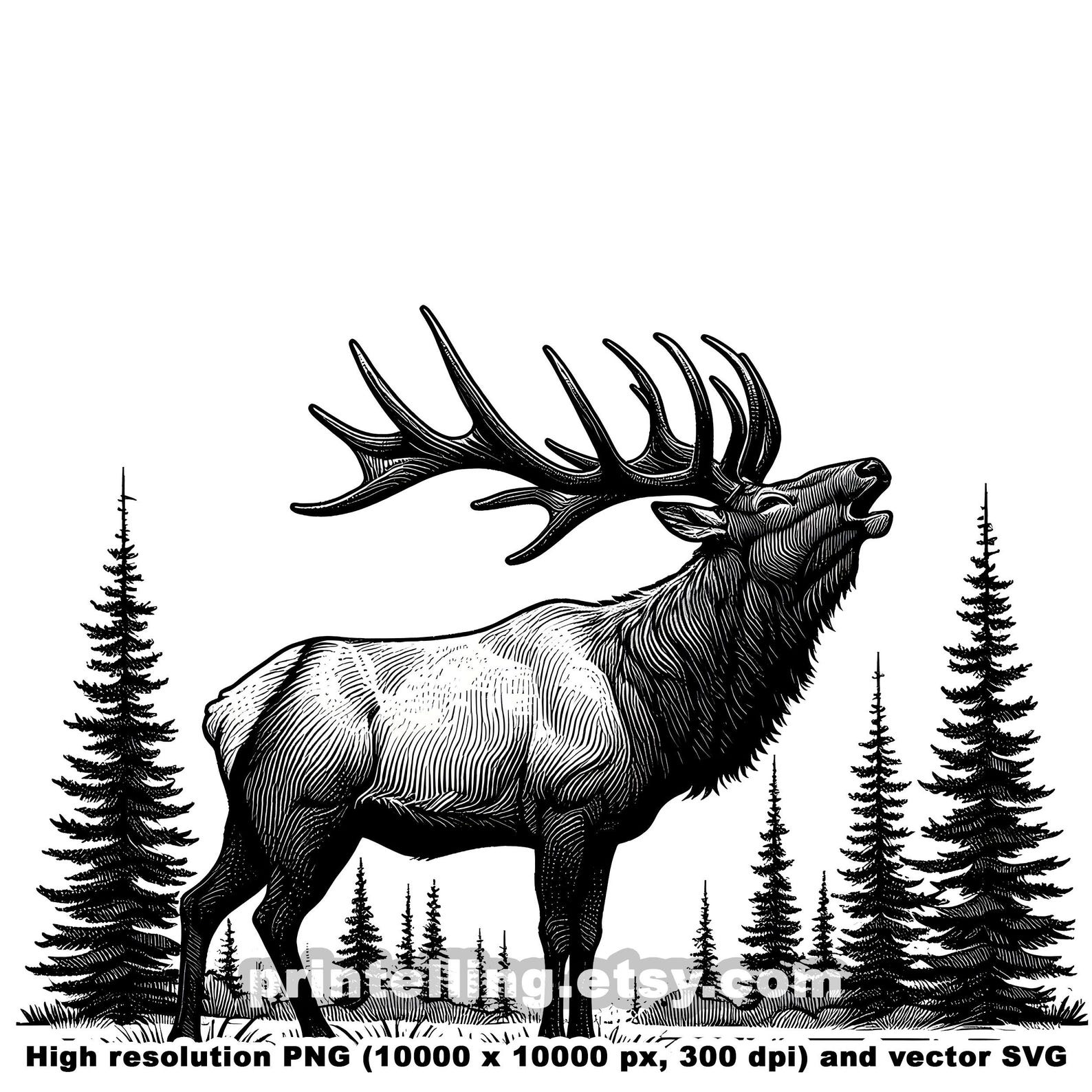 Vintage Elk Etching Art Bundle: PNG & SVG Digital Files - Etsy