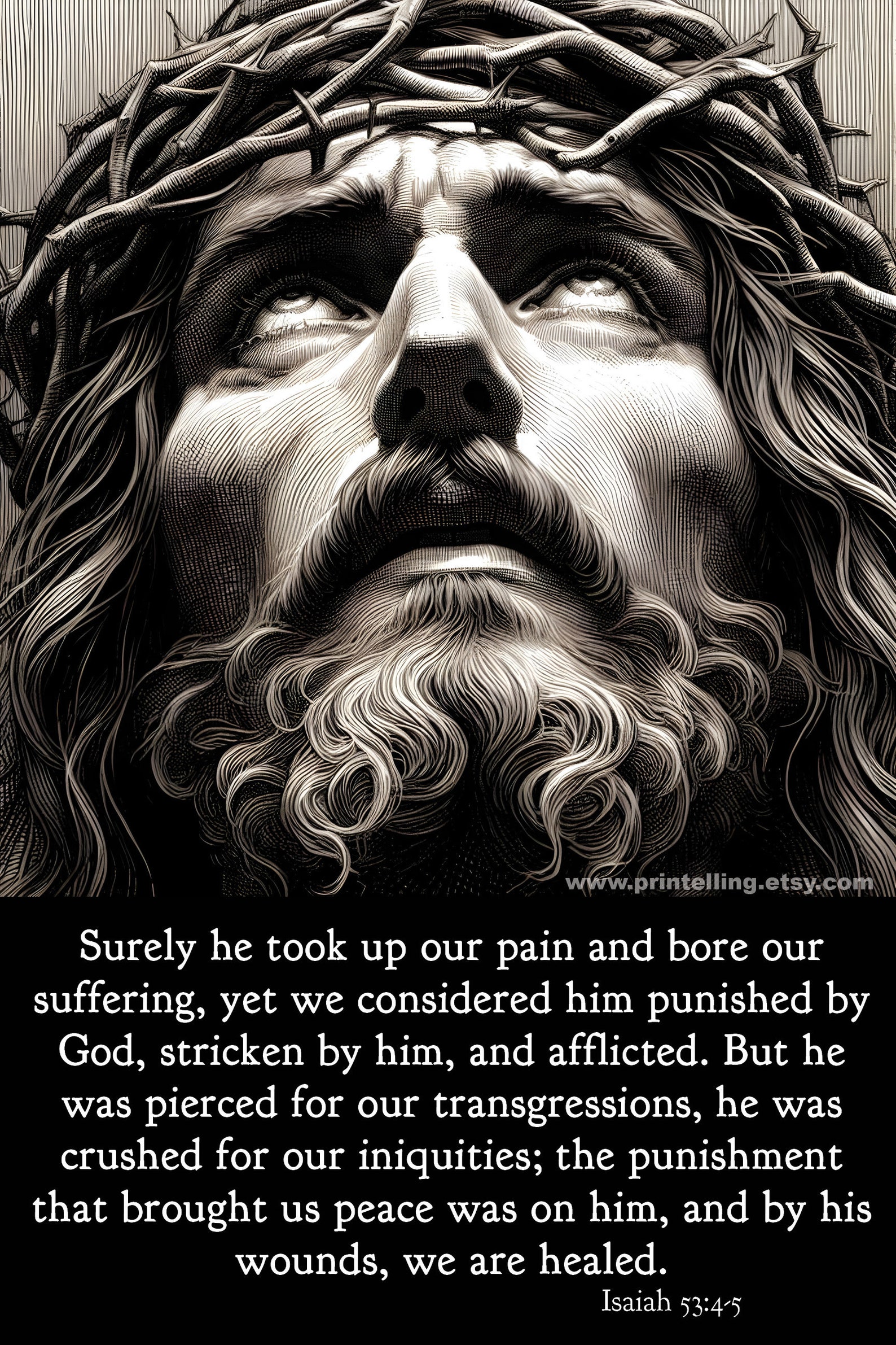 Jesus Christ Portrait With Bible Quote (isaiah 53:4-5) | Instant ...