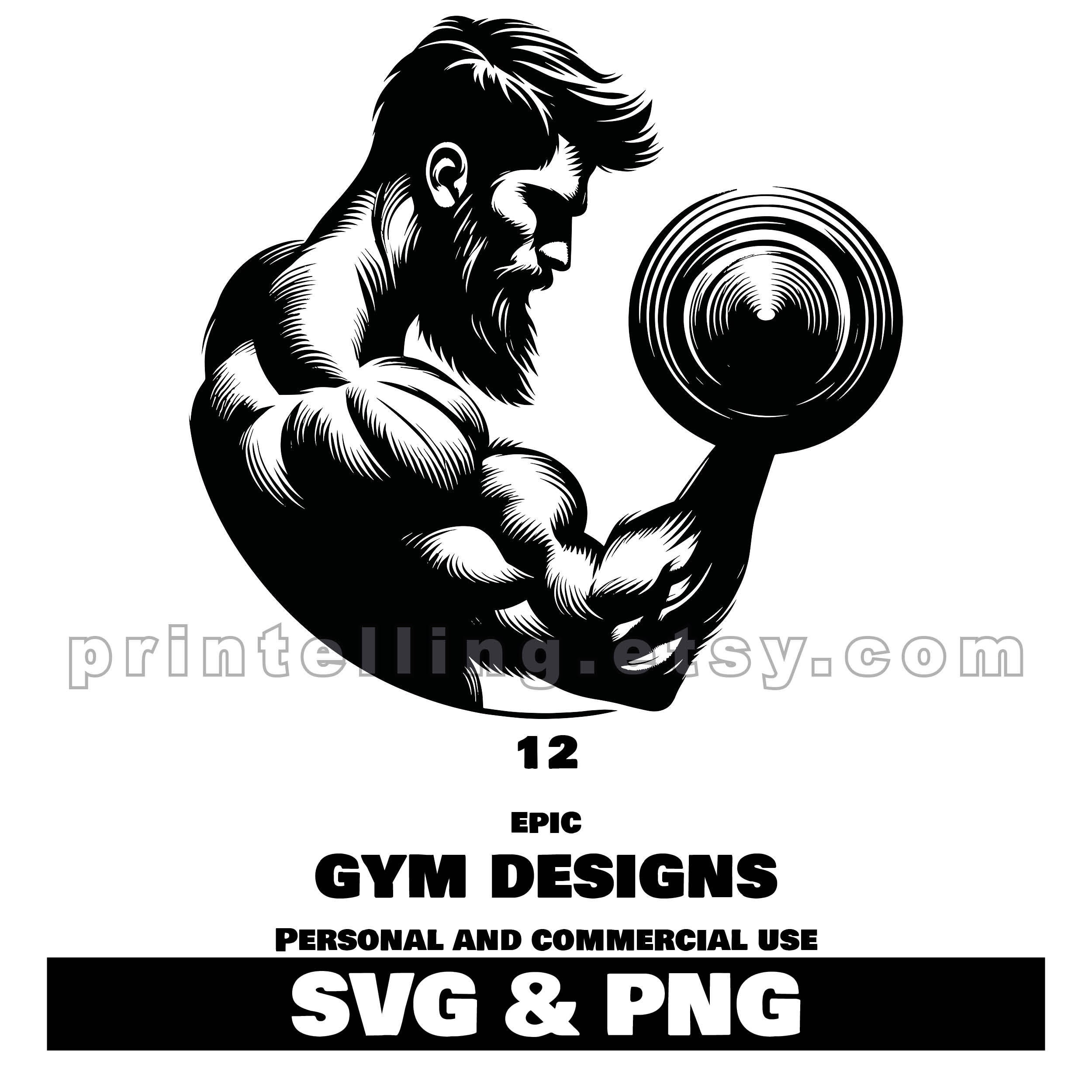 Epic Gym Workout SVG & PNG Bundle, 12 Clipart Images to Design Shirts ...