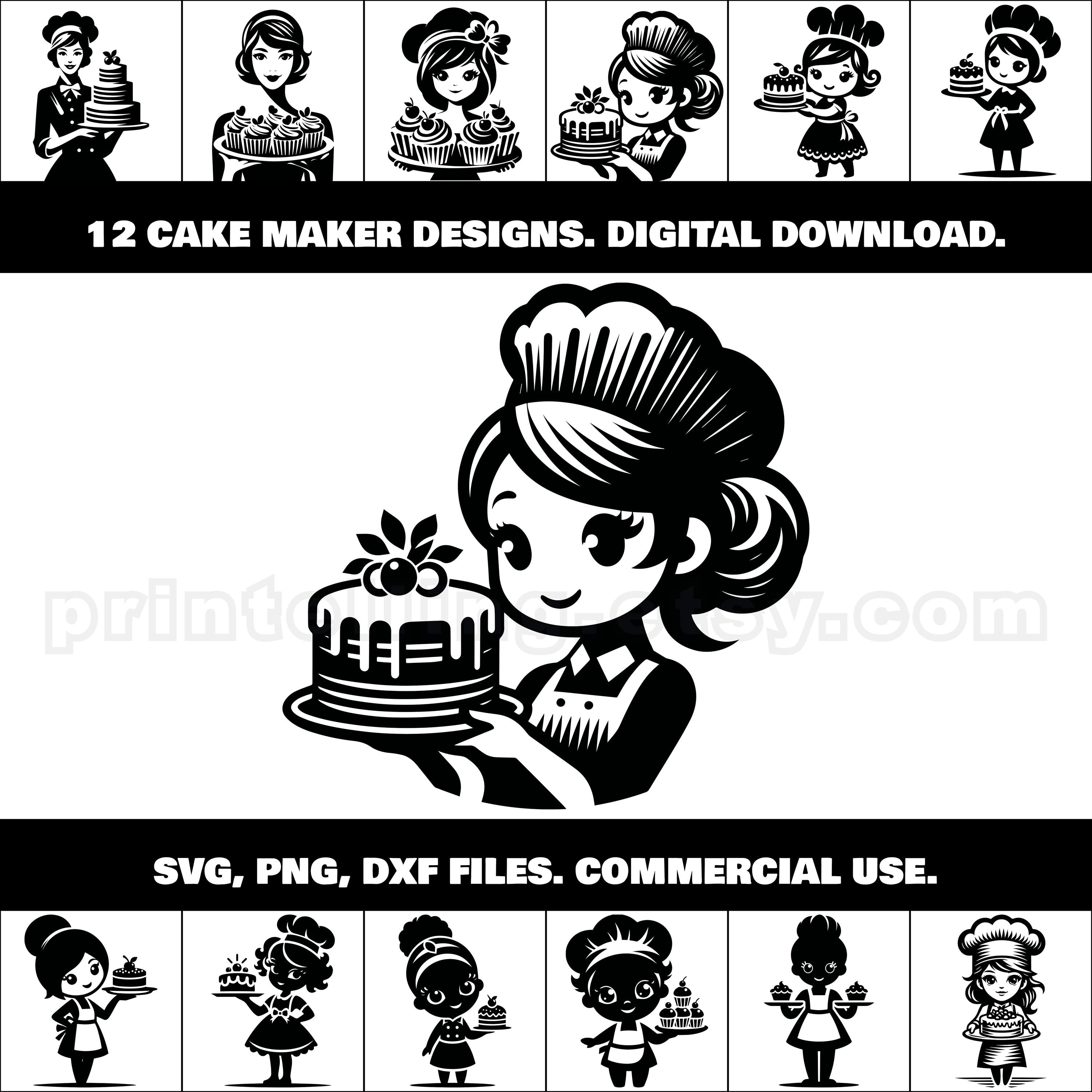 Cake Maker Girl Clipart Bundle: Bakery Logo Design (SVG, PNG, DXF) - Etsy