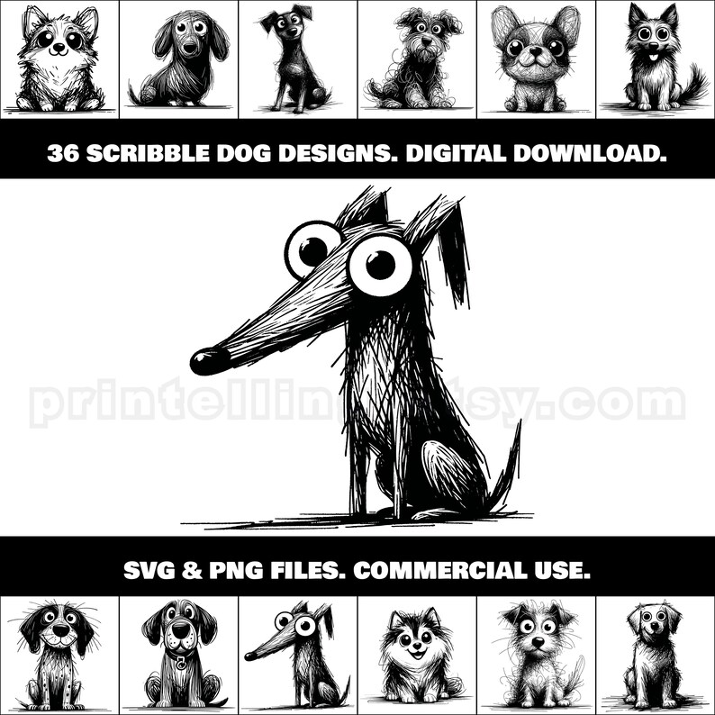 Cartoon Doodle Dog Breeds: PNG SVG Clipart Bundle - Etsy