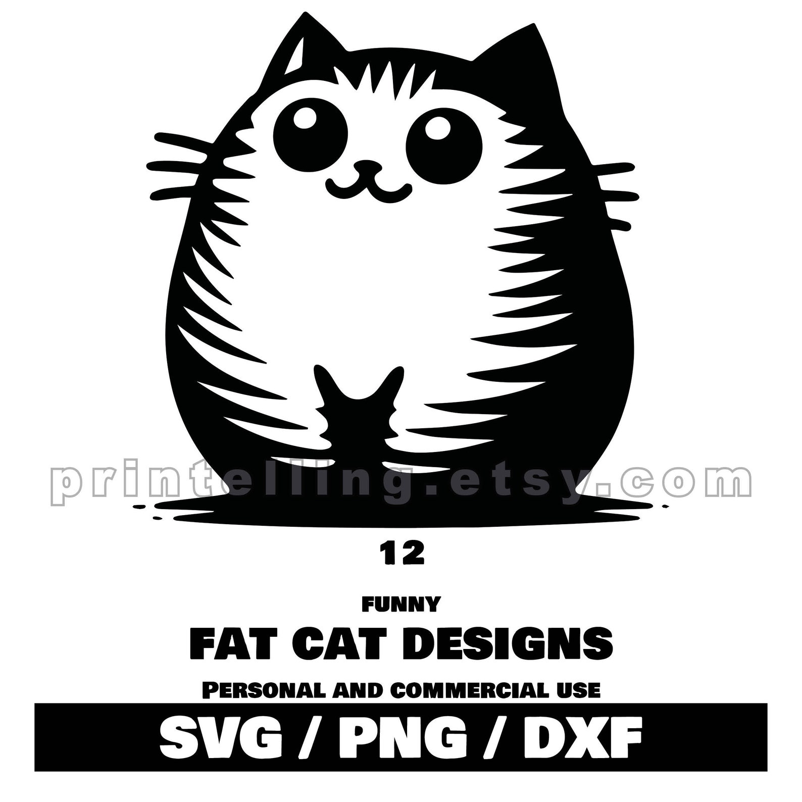 Funny Fat Cat Cartoon SVG, PNG, DXF Bundle; 12 Designs; Digital ...