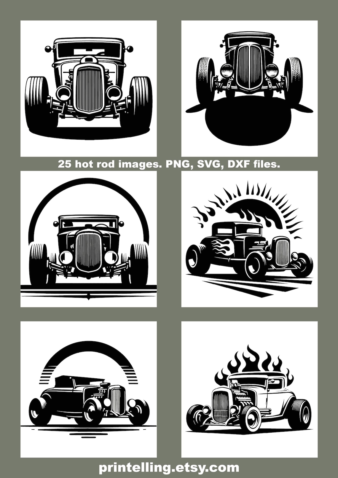Hot Rod Svg, Png, Dxf Clipart Bundle; 25 Vintage Car Illustrations ...