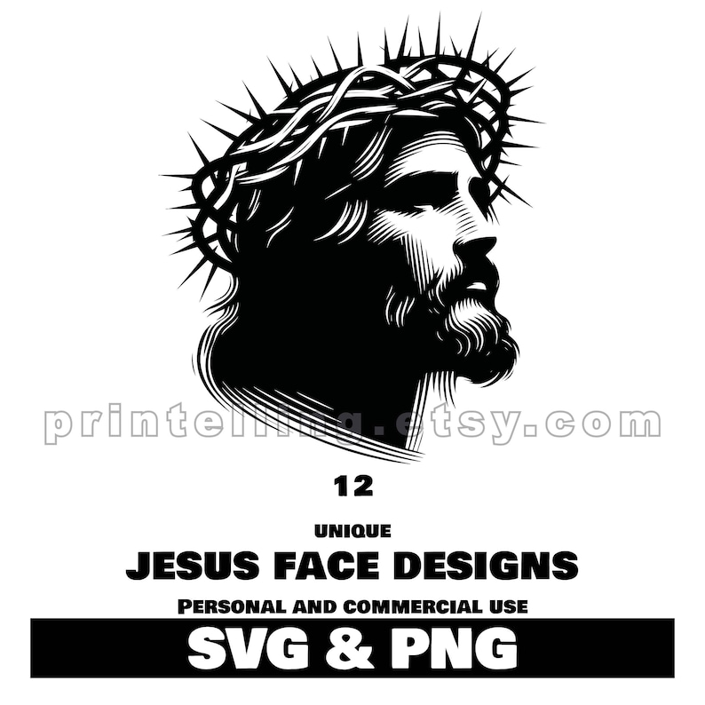 Jesus Face Silhouette SVG: Christian Clipart Bundle (PNG) - Etsy