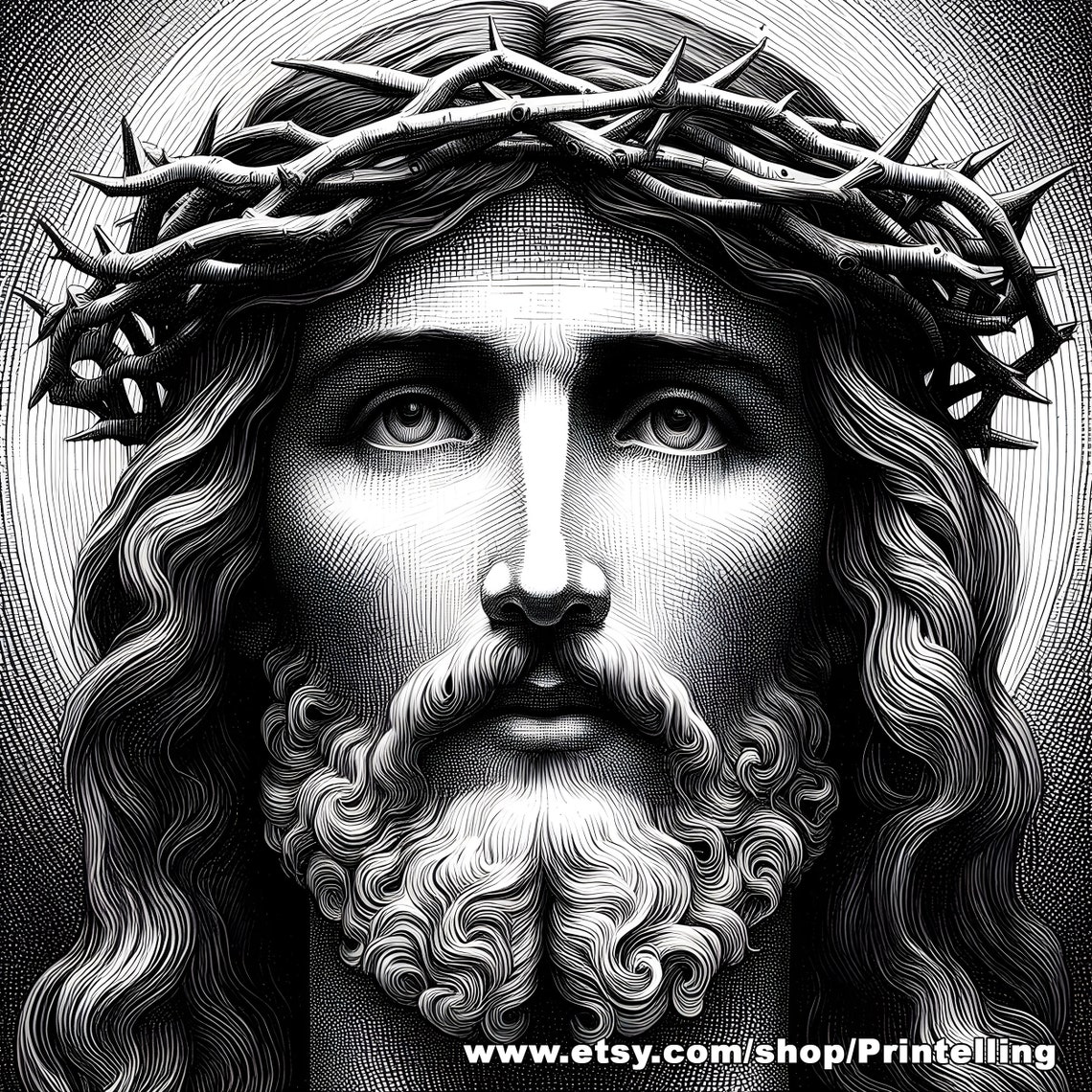 Jesus Christ Crown of Thorns Portrait: Classic Style Religious Art (JPG ...