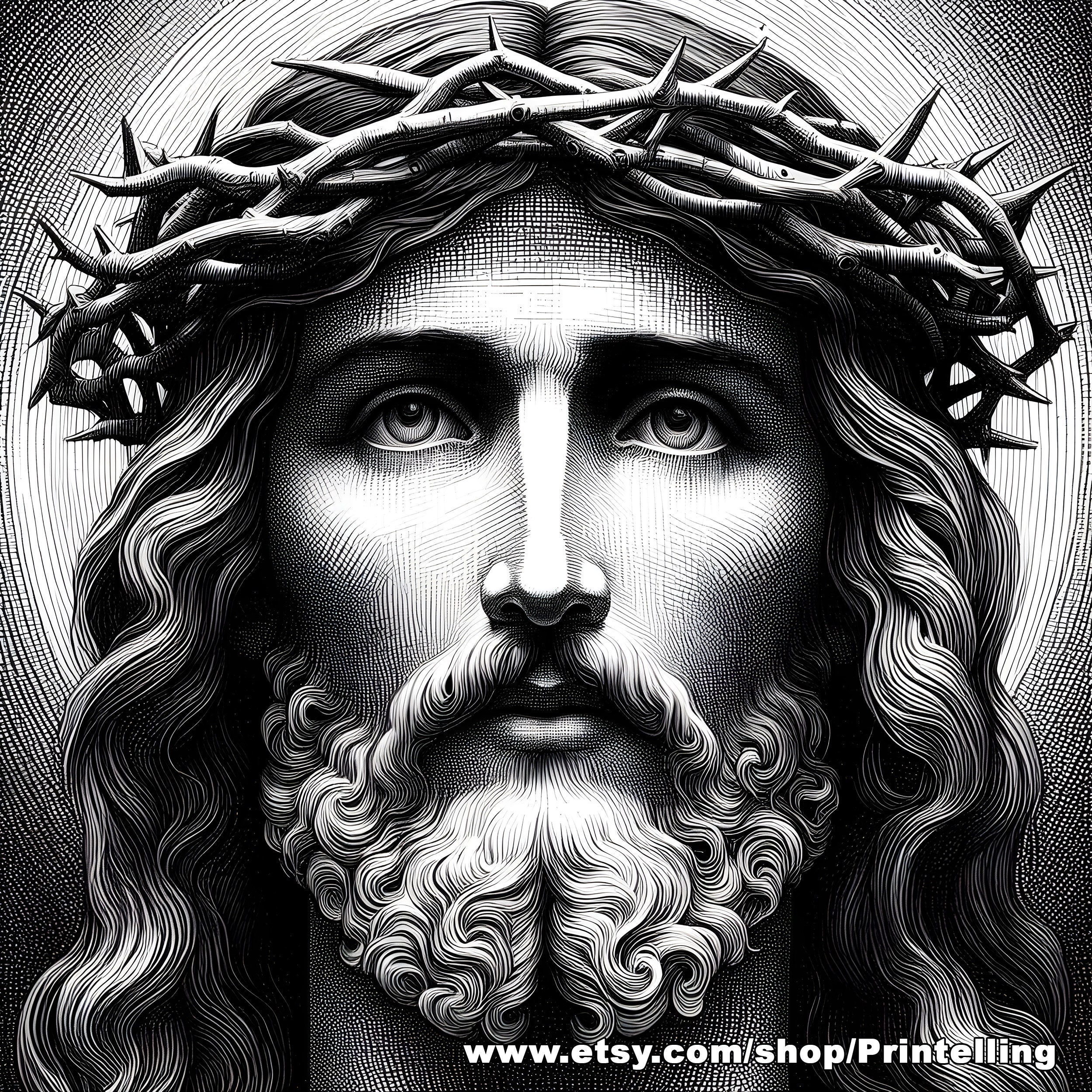 Jesus Christ Crown of Thorns Portrait: Classic Style Religious Art (JPG ...