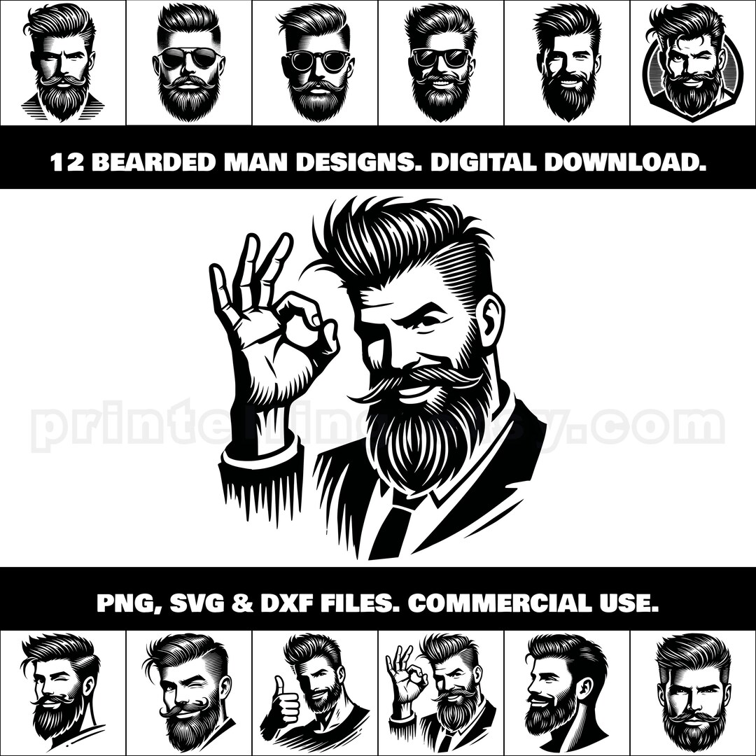 Bearded Man Clipart Bundle: 12 Handsome Guy Designs (SVG, PNG, DXF) - Etsy