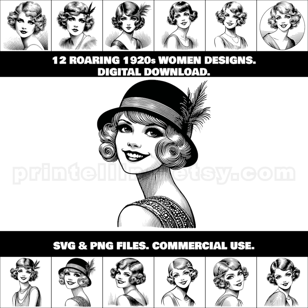 Roaring Twenties Women SVG & PNG Clipart Bundle Vintage 1920s Flapper ...