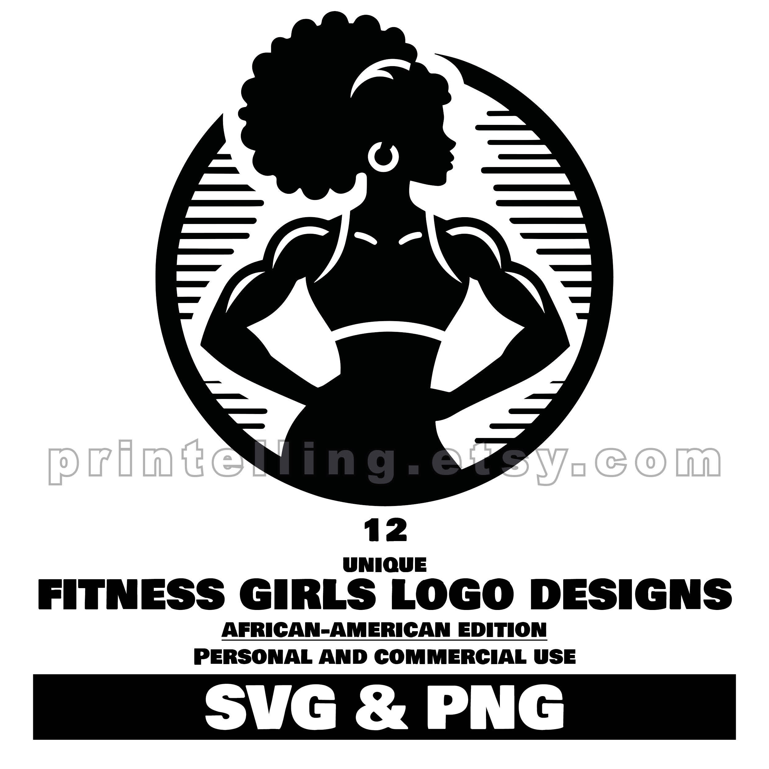 Fitness Girl SVG & PNG Bundle | 12 Logo Style Designs | African ...