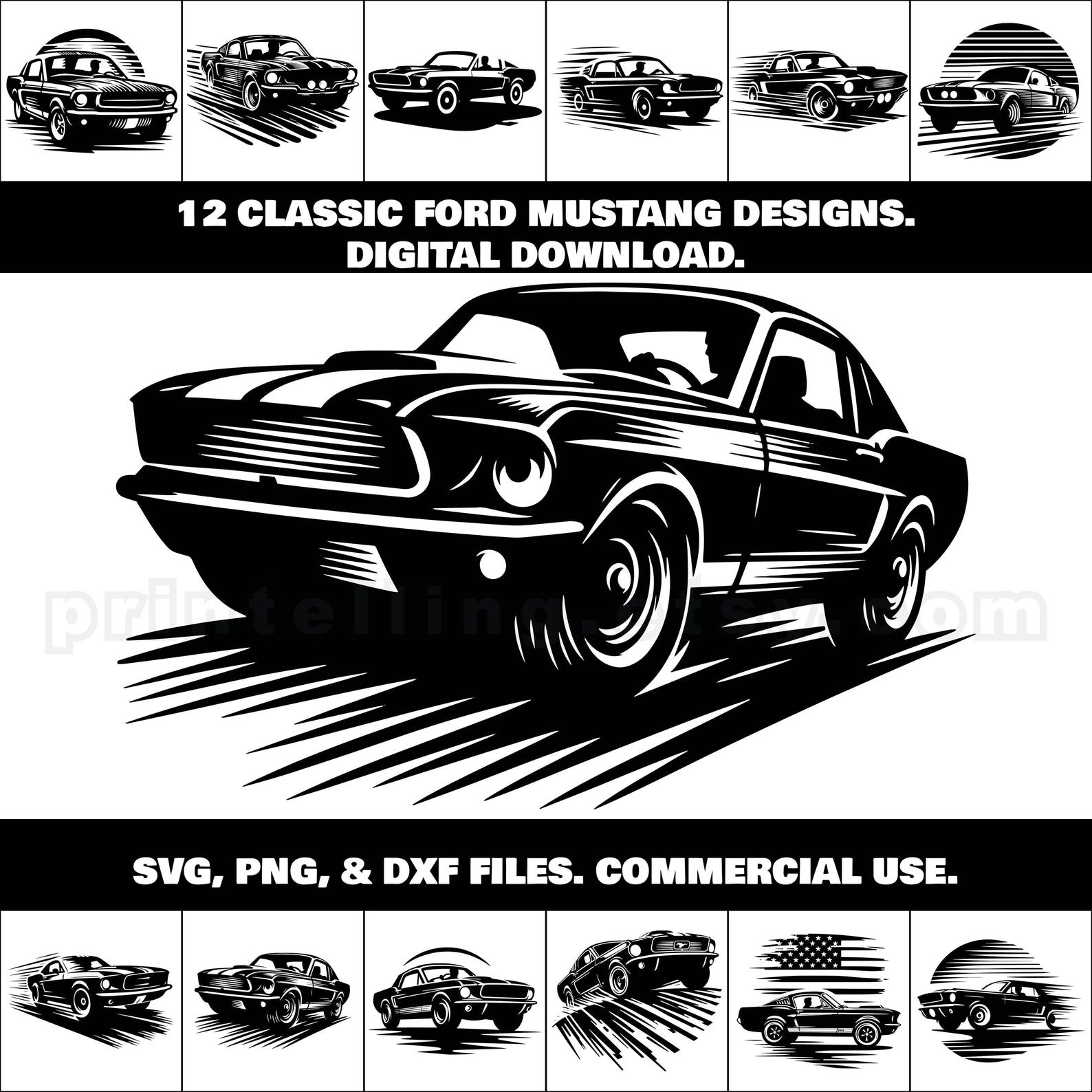 Classic Ford Mustang Car SVG, PNG & DXF Bundle | Iconic American Muscle ...