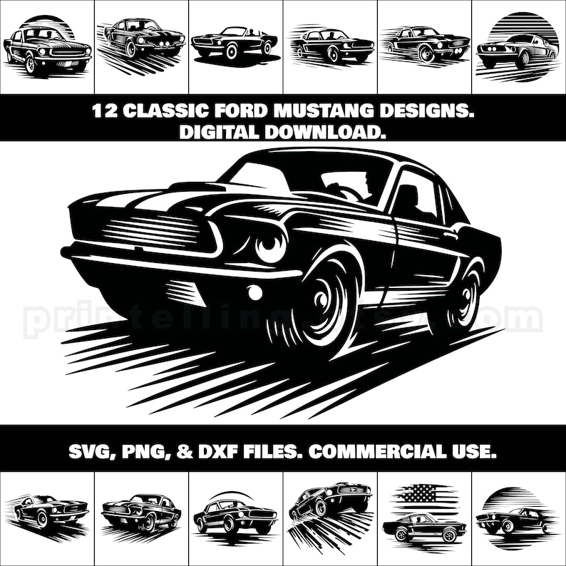 Classic Ford Mustang Car SVG, PNG & DXF Bundle | Iconic American Muscle ...