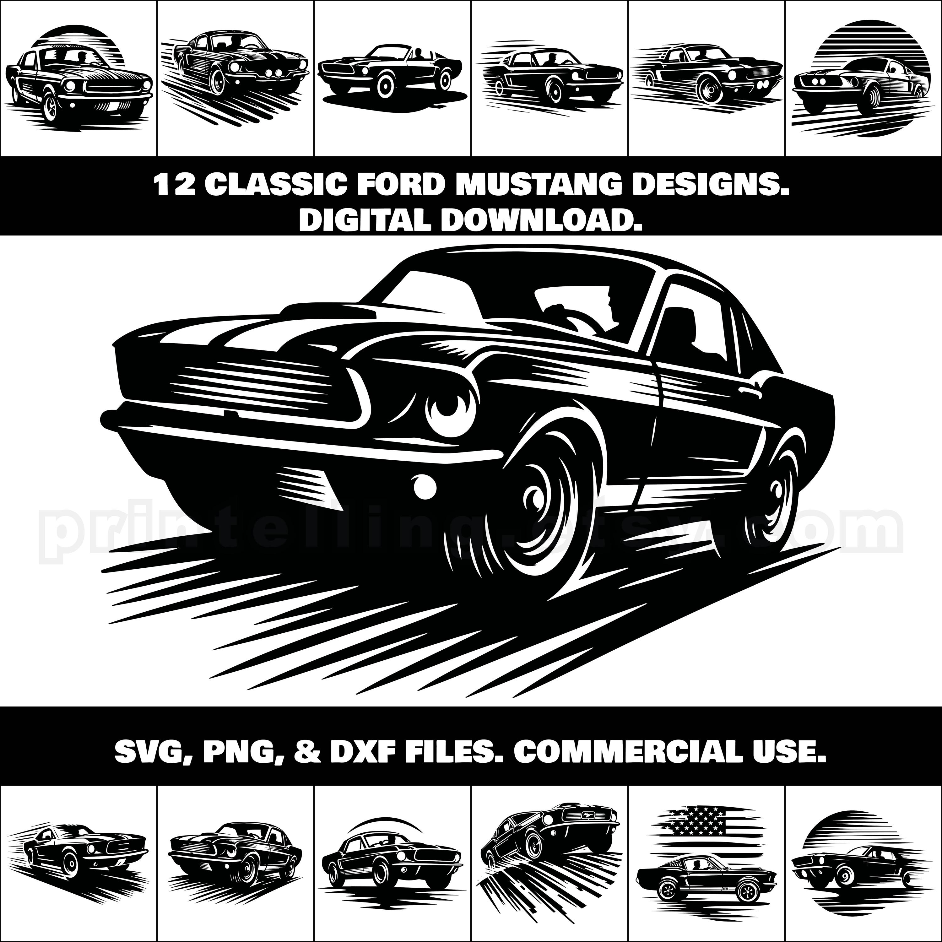 Classic Ford Mustang Car SVG, PNG & DXF Bundle | Iconic American Muscle ...