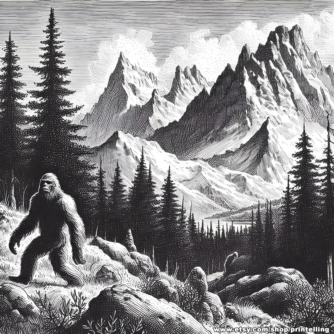 Bigfoot Wall Art, Sasquatch Canvas Print - Beautifully Creepy Art ...