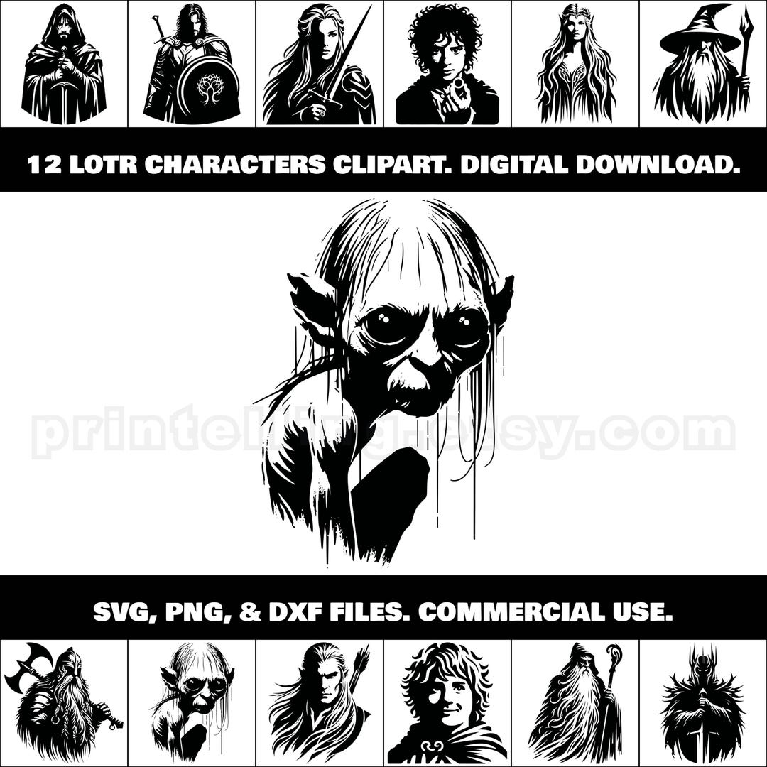 Lord of the Rings Characters Clipart Bundle 12 Png, Svg, Dxf Files for ...