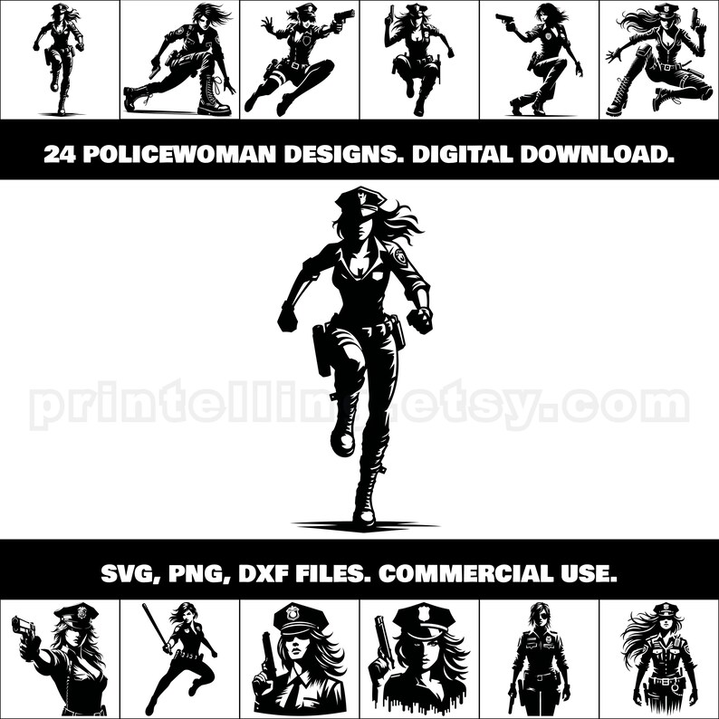 Police Woman Clipart Bundle: 24 Badass Designs (SVG, PNG, DXF) - Etsy