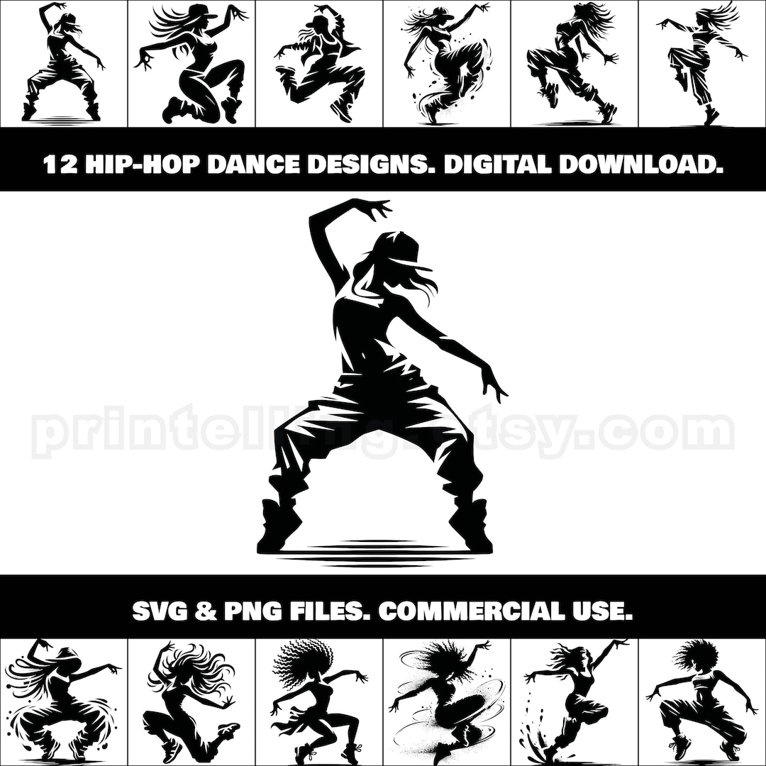 Hip-hop Dance Girls SVG & PNG Bundle; Dynamic Clipart; Commercial Use ...