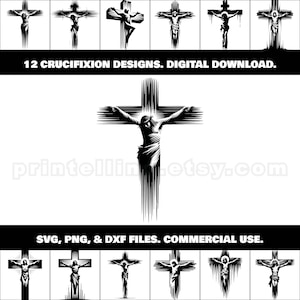 Jesus on Cross Clipart: 12 Crucifixion Designs (SVG, PNG, DXF Digital ...
