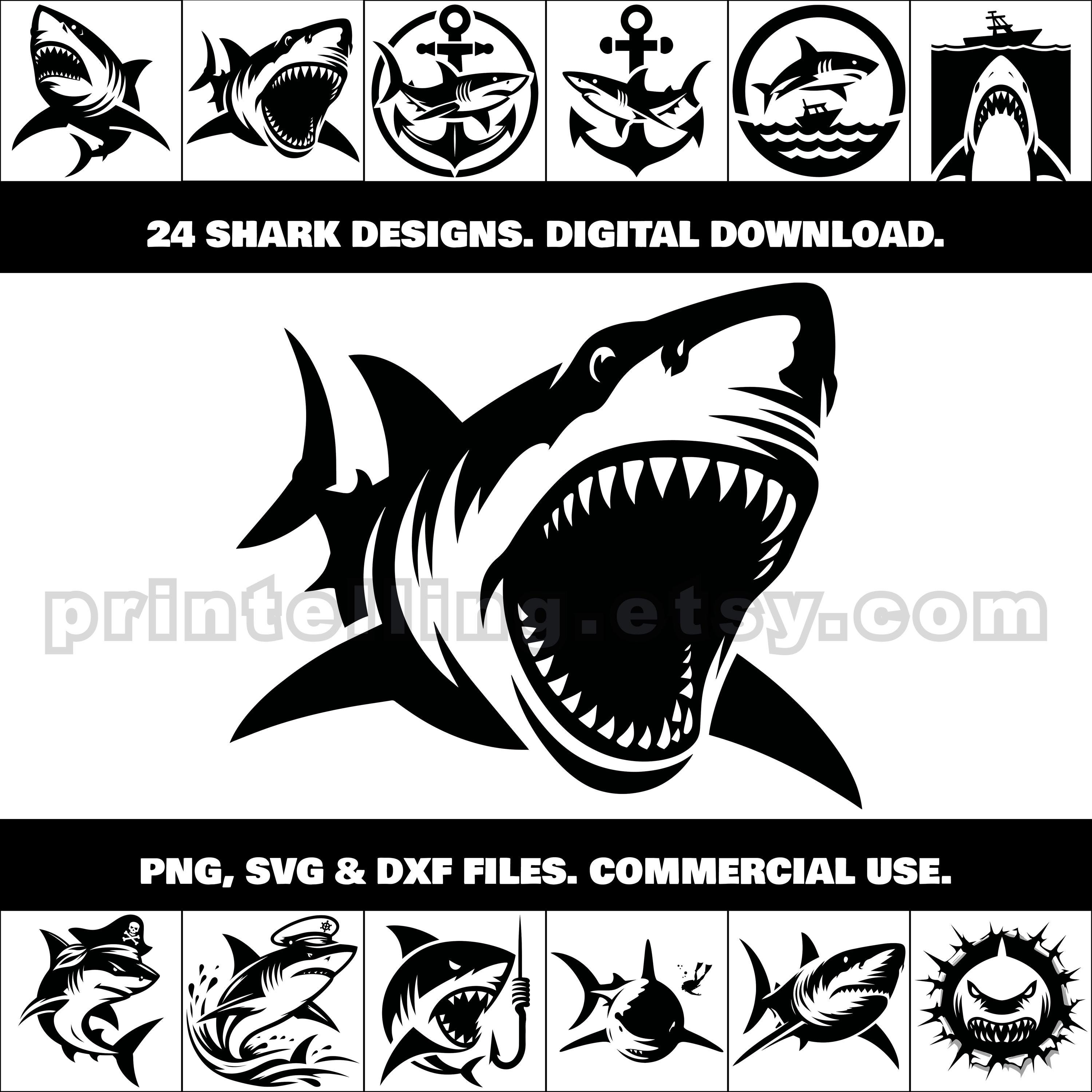 Hai SVG, PNG, DXF Clipart Bundle; 24 Designs für Shirts, Wandkunst ...