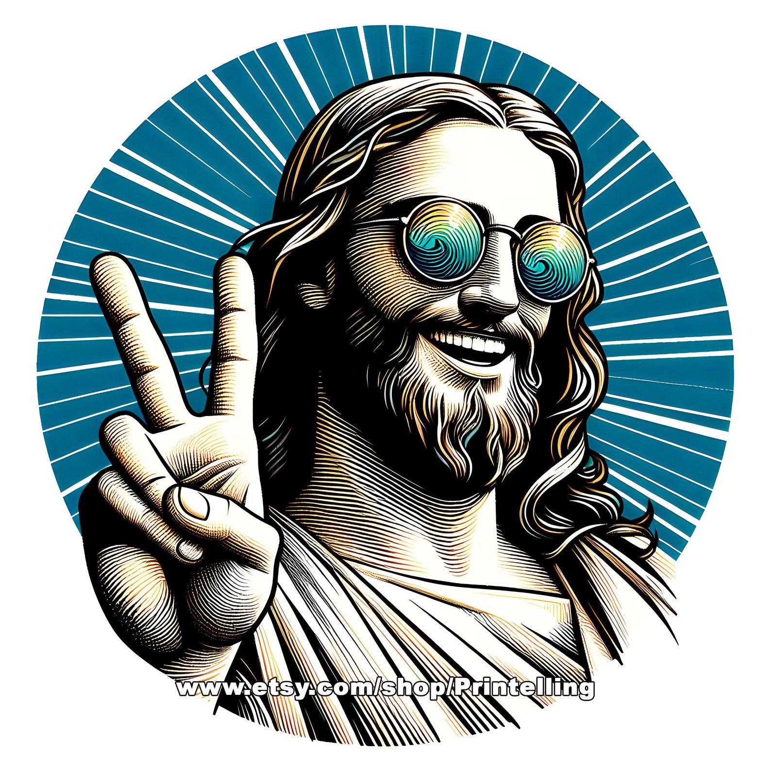 Cool Jesus PNG – Smiling Jesus Christ With Peace Sign (digital Download ...