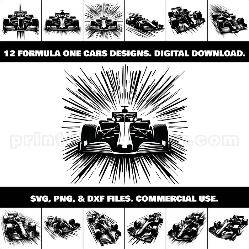 Formula One Car Racing SVG, PNG, DXF Bundle 12 High-speed Clipart for T ...