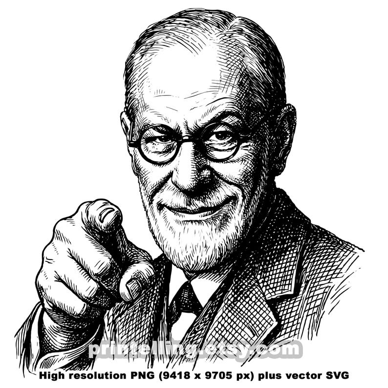 Sigmund Freud Portrait PNG SVG Bundle; Vintage Engraving Style; Meme ...