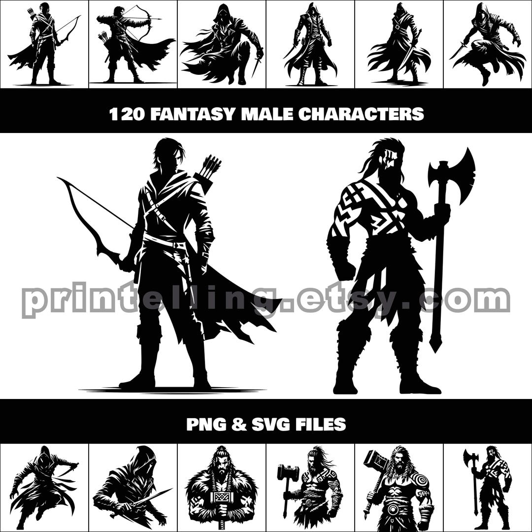 Fantasy PNG & SVG Clipart Bundle; 120 Hi-res Male Character Images to ...