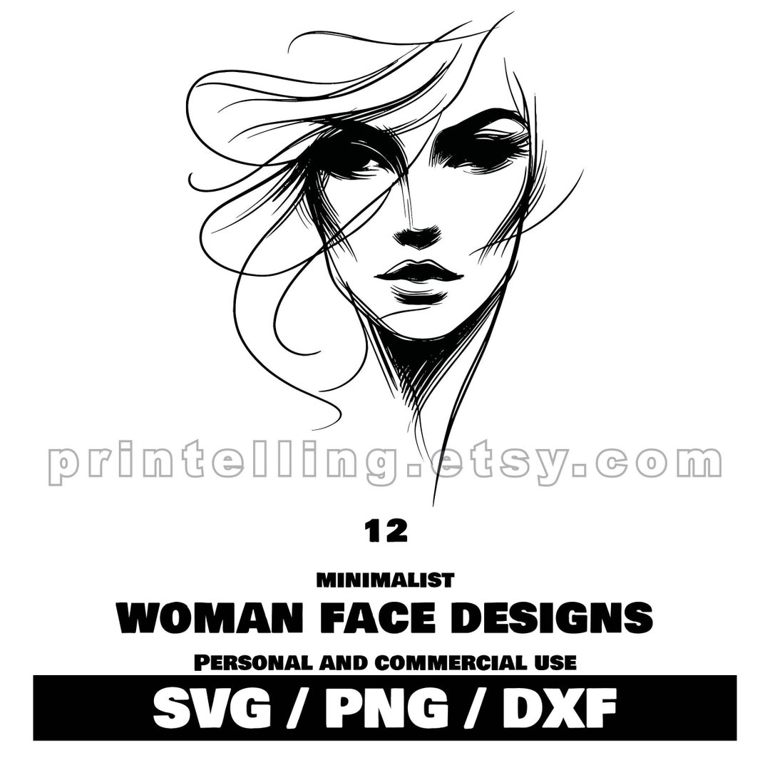 Woman Face Line Art SVG, PNG, DXF Bundle 12 Stylish Minimalist Clipart ...