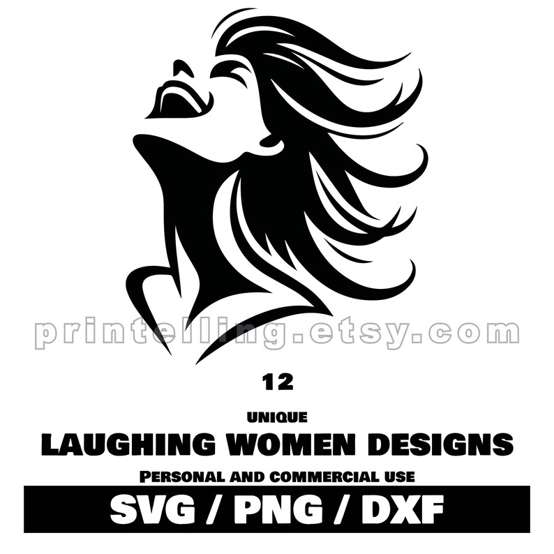 Happy Smiling and Laughing Women SVG, PNG, & DXF Bundle 12 Stencil Art ...